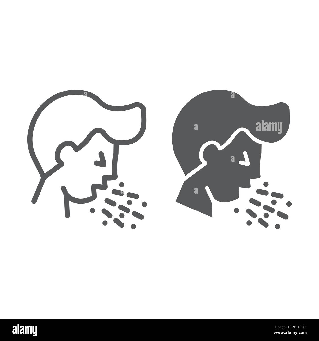 Cough line and glyph icon, coronavirus and flu, coughing man sign ...