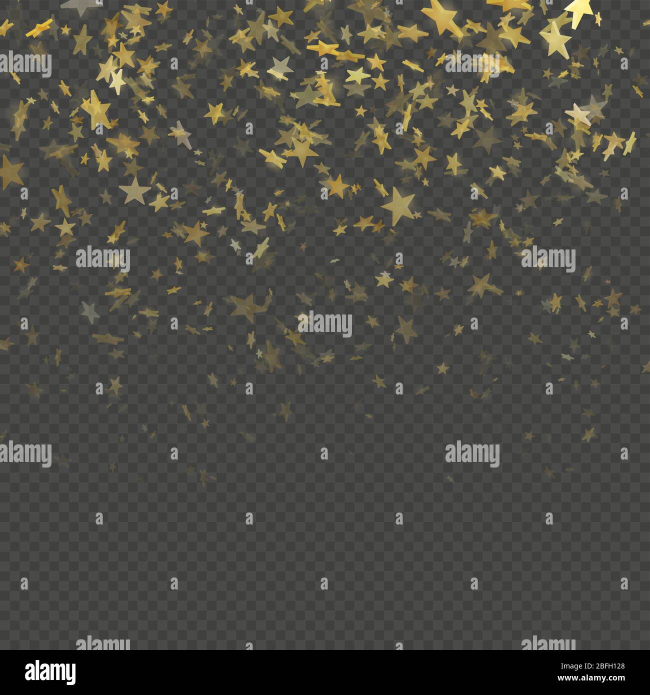 Gold star confetti rain festive pattern effect. Golden volume stars ...