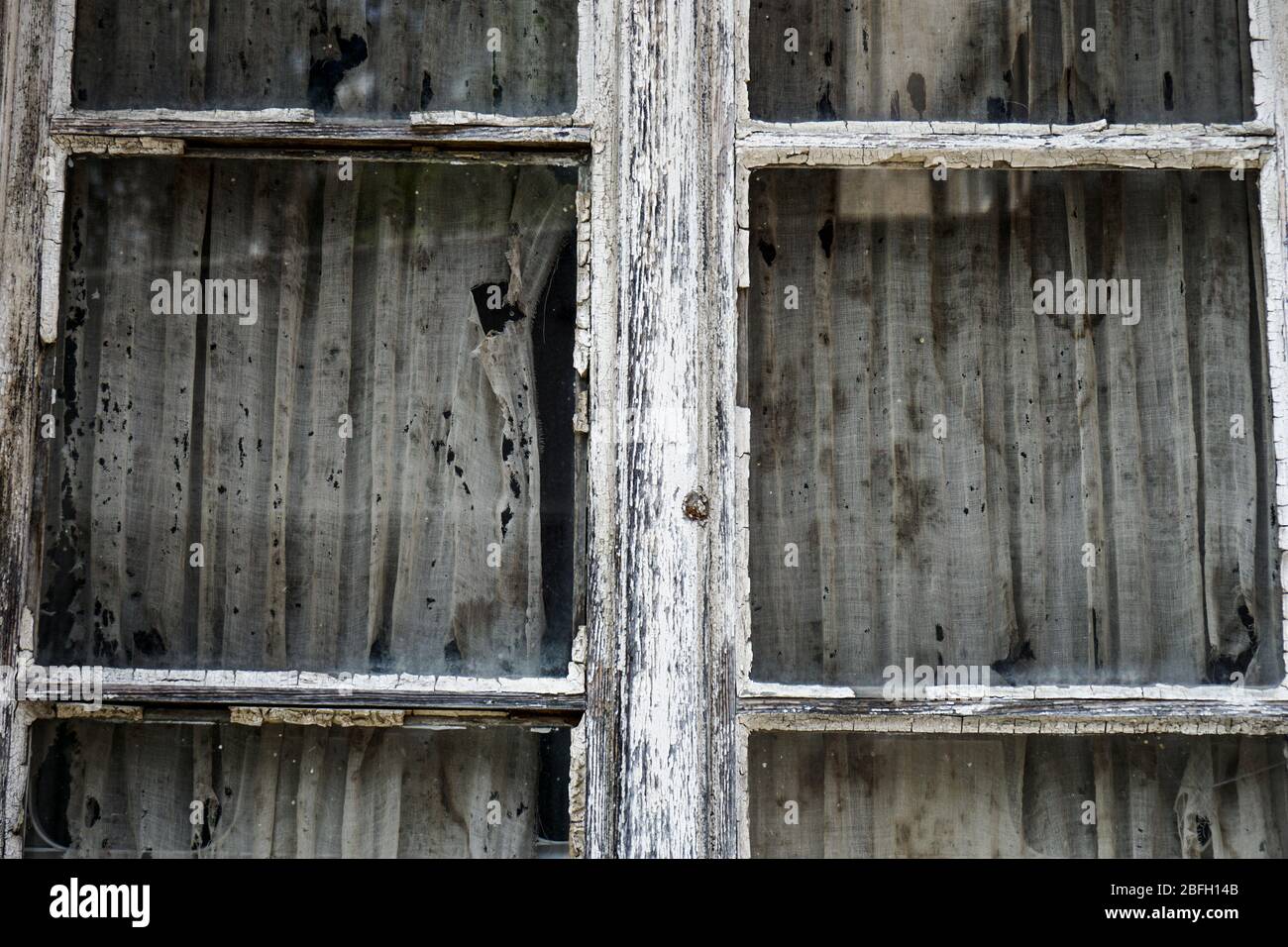 old window with rotten curtain Stock Photo - Alamy