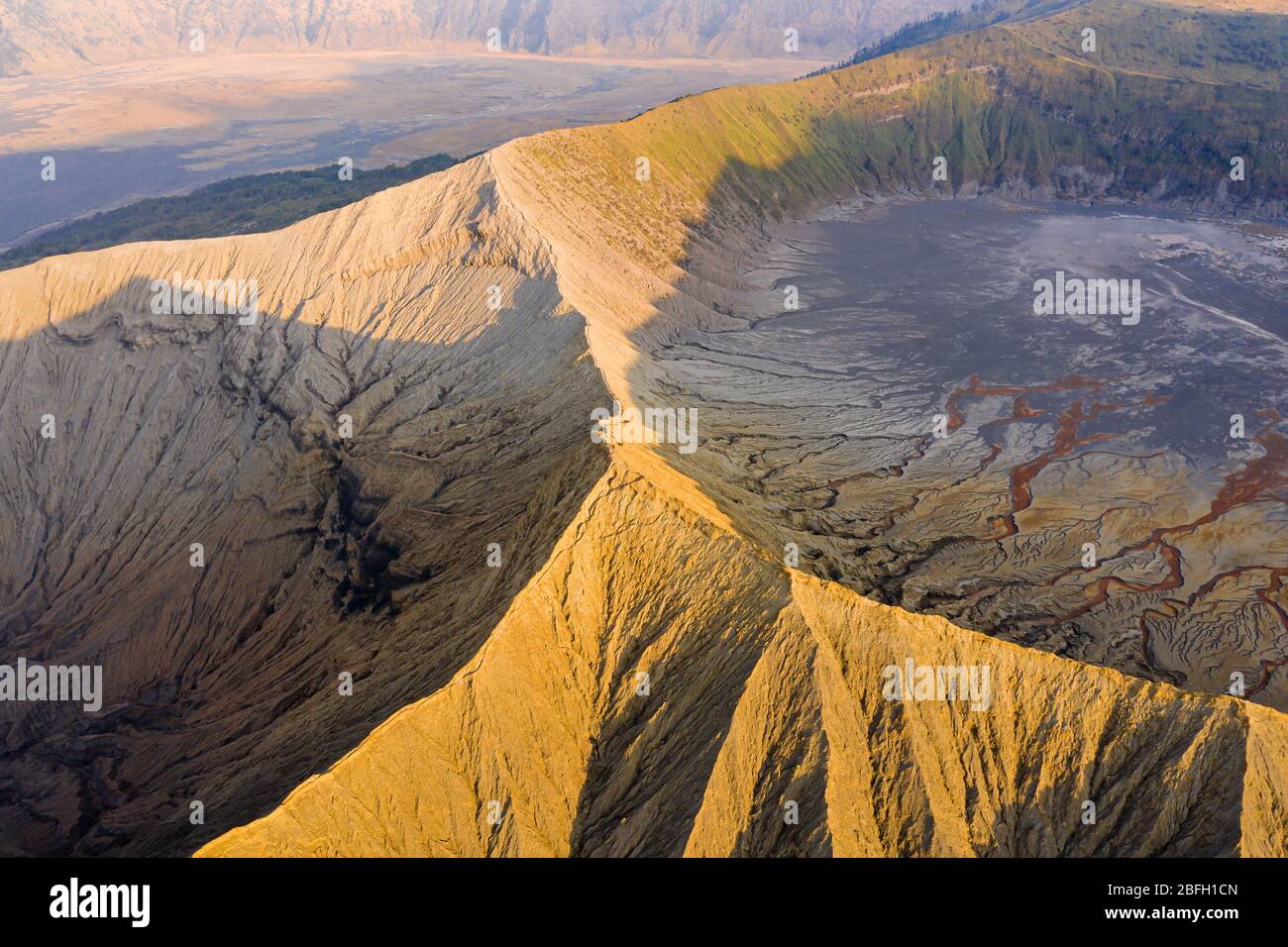 Aerial view of steam and gas venting from the active crater of the ...