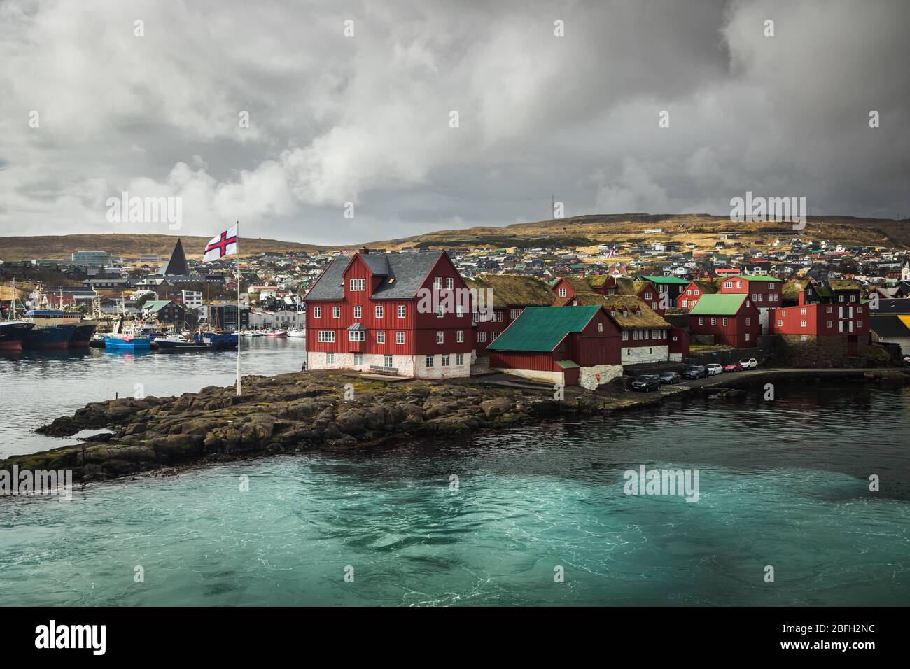 Tinganes, the old area of the capital, Tórshavn, surrounded by the port ...