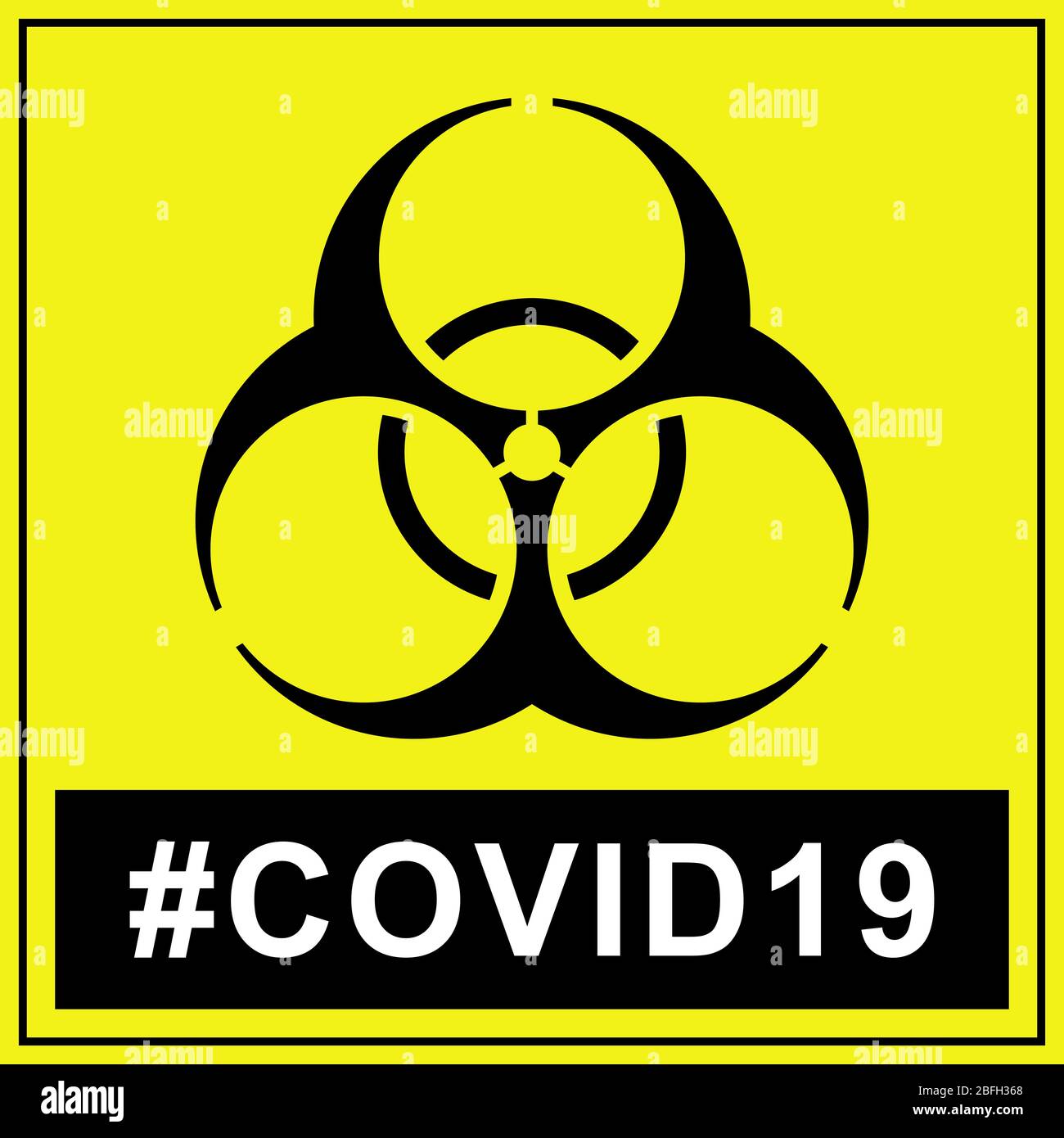 Biohazard warning COVID19 yellow poster. Biohazard caution signs. No ...