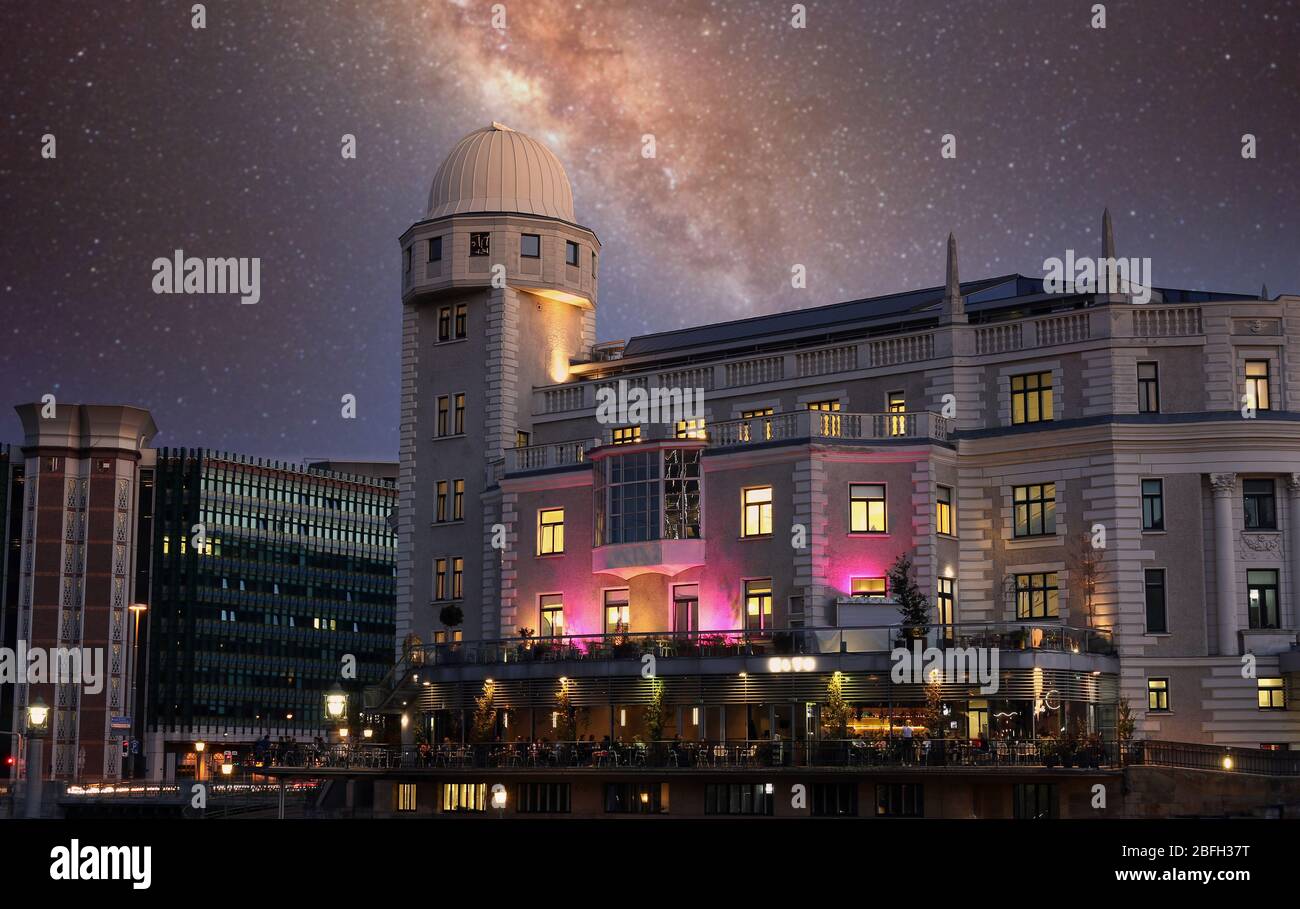 Urania observatory by night in Vienna Austria Stock Photo - Alamy