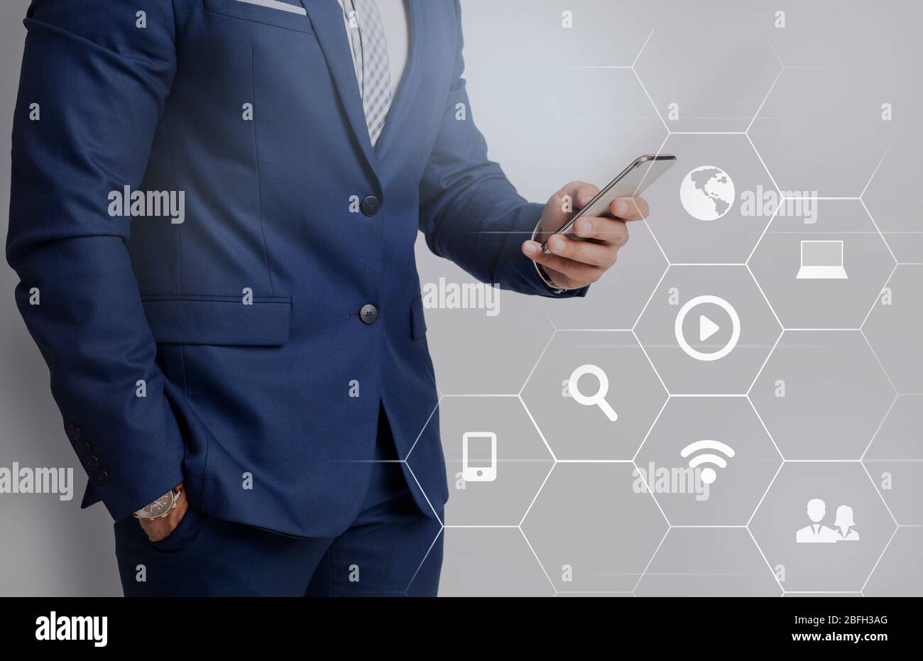 Business man using phone, cyber security concept Stock Photo - Alamy