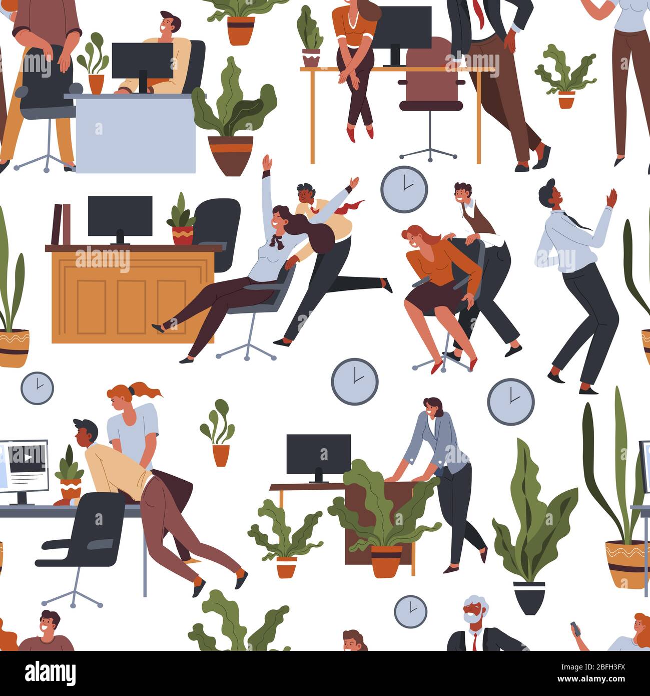 Coffee break activities in office seamless pattern vector Stock Vector ...