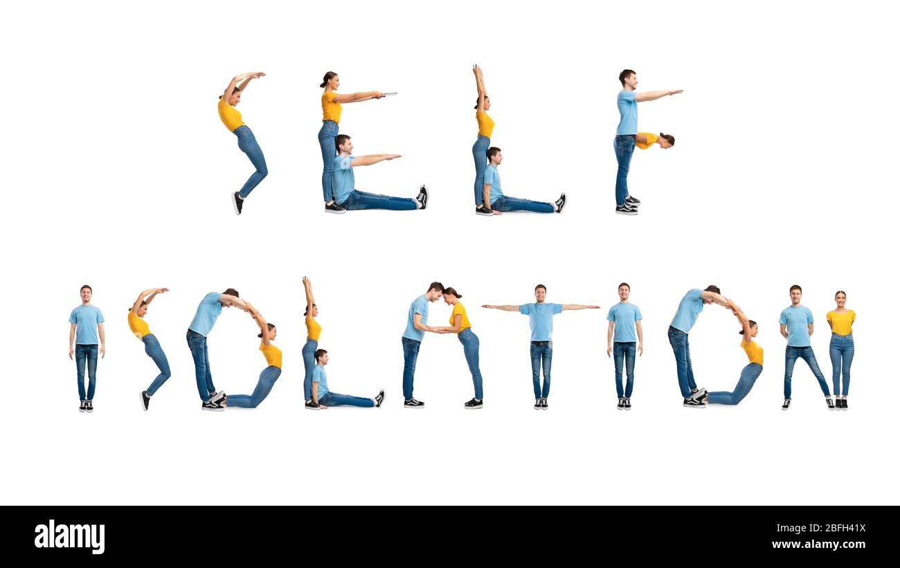 Group of people forming Self Isolation phrase at studio Stock Photo - Alamy