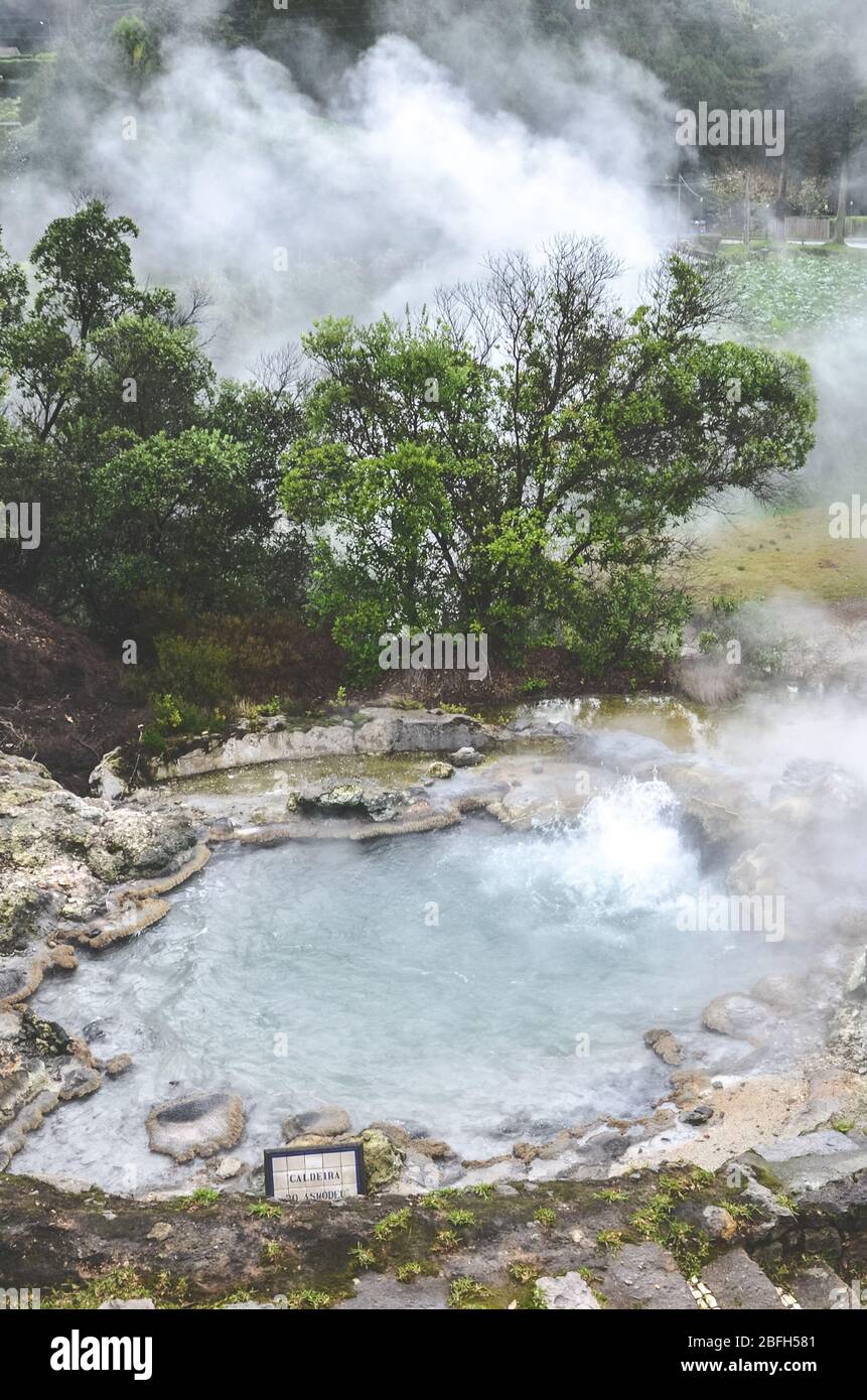 Furnas, Sao Miguel, Azores, Portugal - Jan 13, 2020: Volcanic hot ...