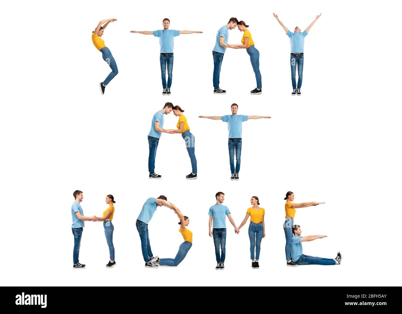 Group of people forming Stay At Home phrase at studio Stock Photo - Alamy