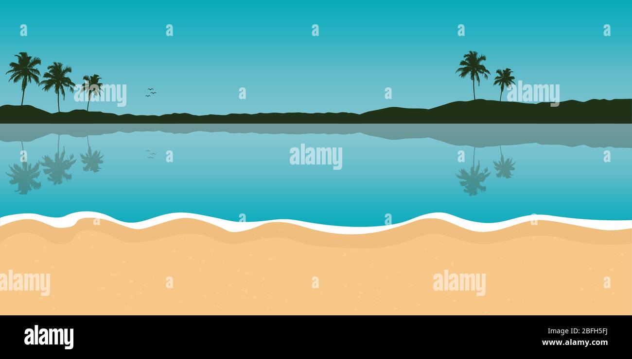 paradise palm beach landscape summer background vector illustration ...