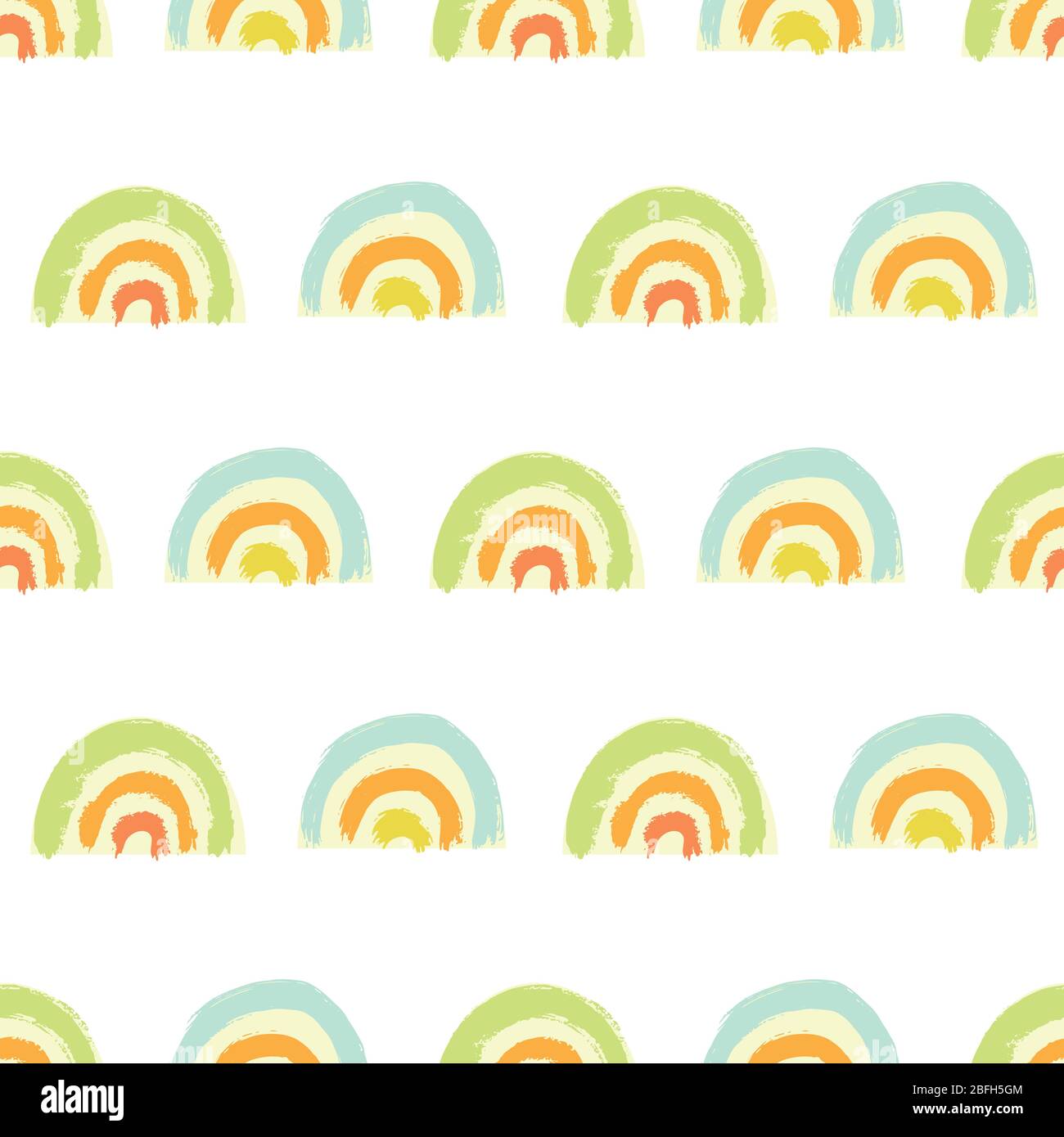 Seamless vector brushstroke geometric rainbow kids pattern on white ...