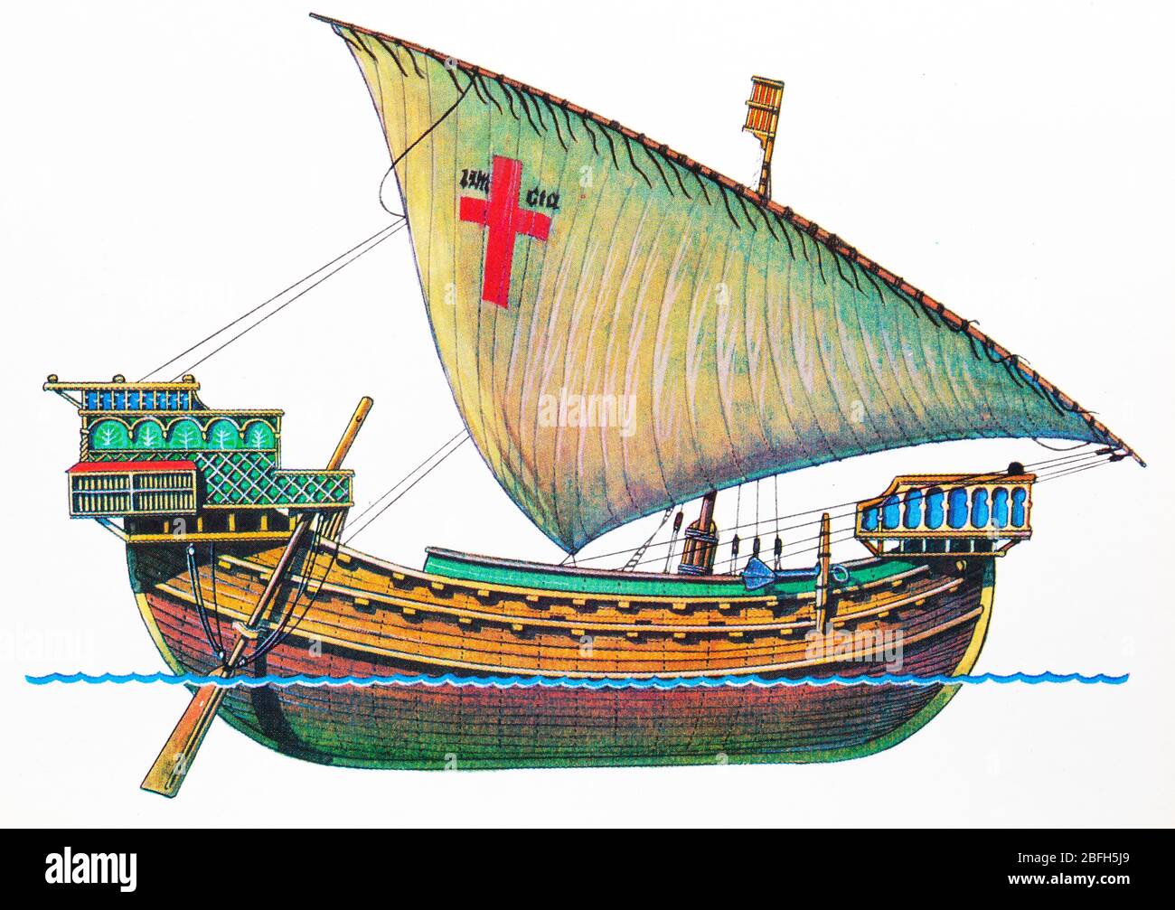 Genovese trade sailing ship, 14th century Stock Photo - Alamy