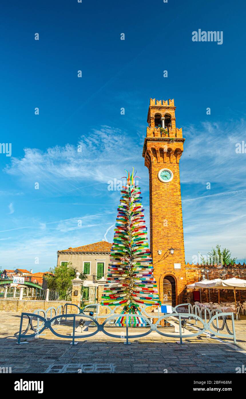 Murano clock tower Torre dell'Orologio of San Stefano church, Colorful ...