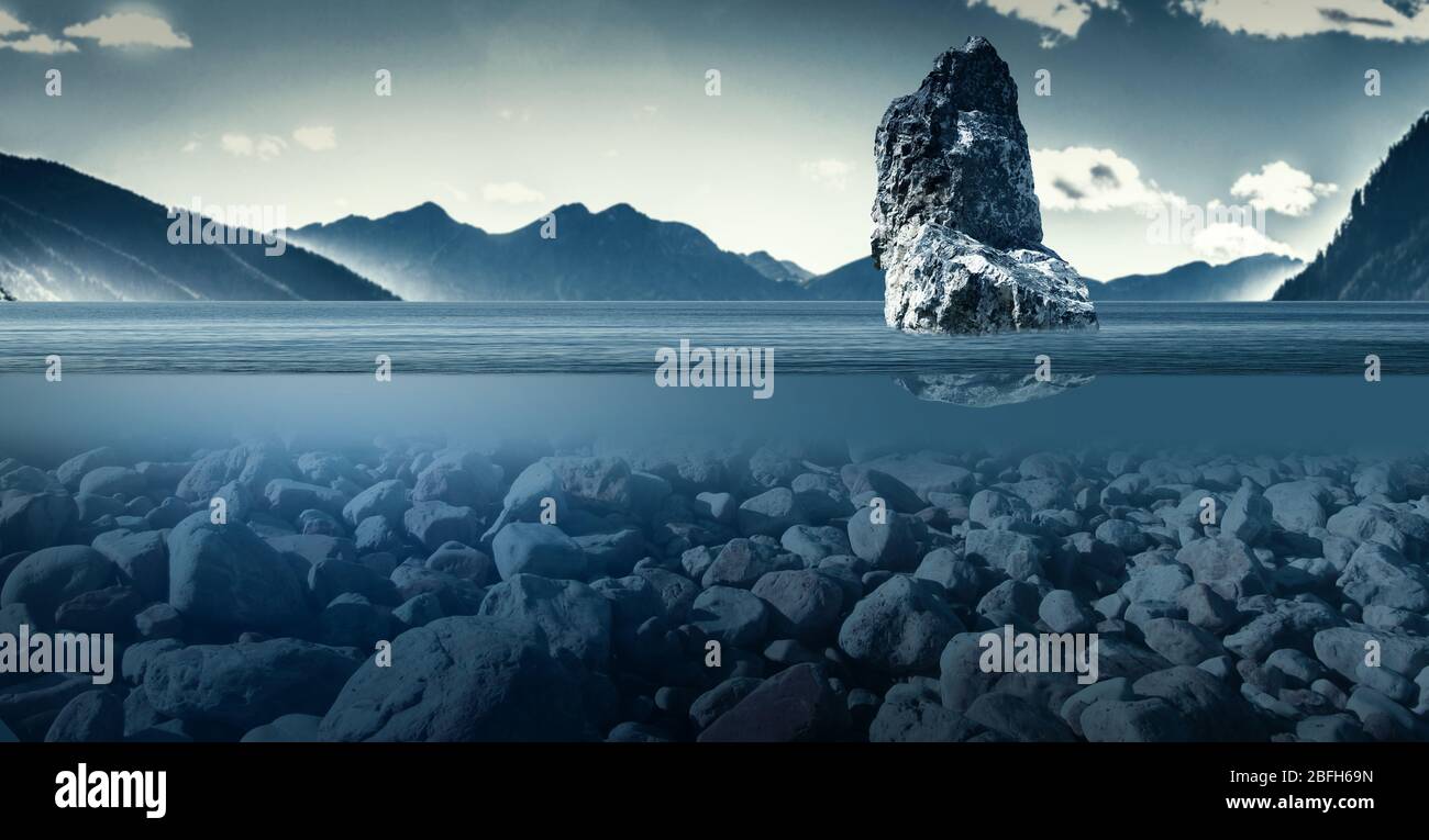 a lake landscape seen from an unusual perspective Stock Photo - Alamy