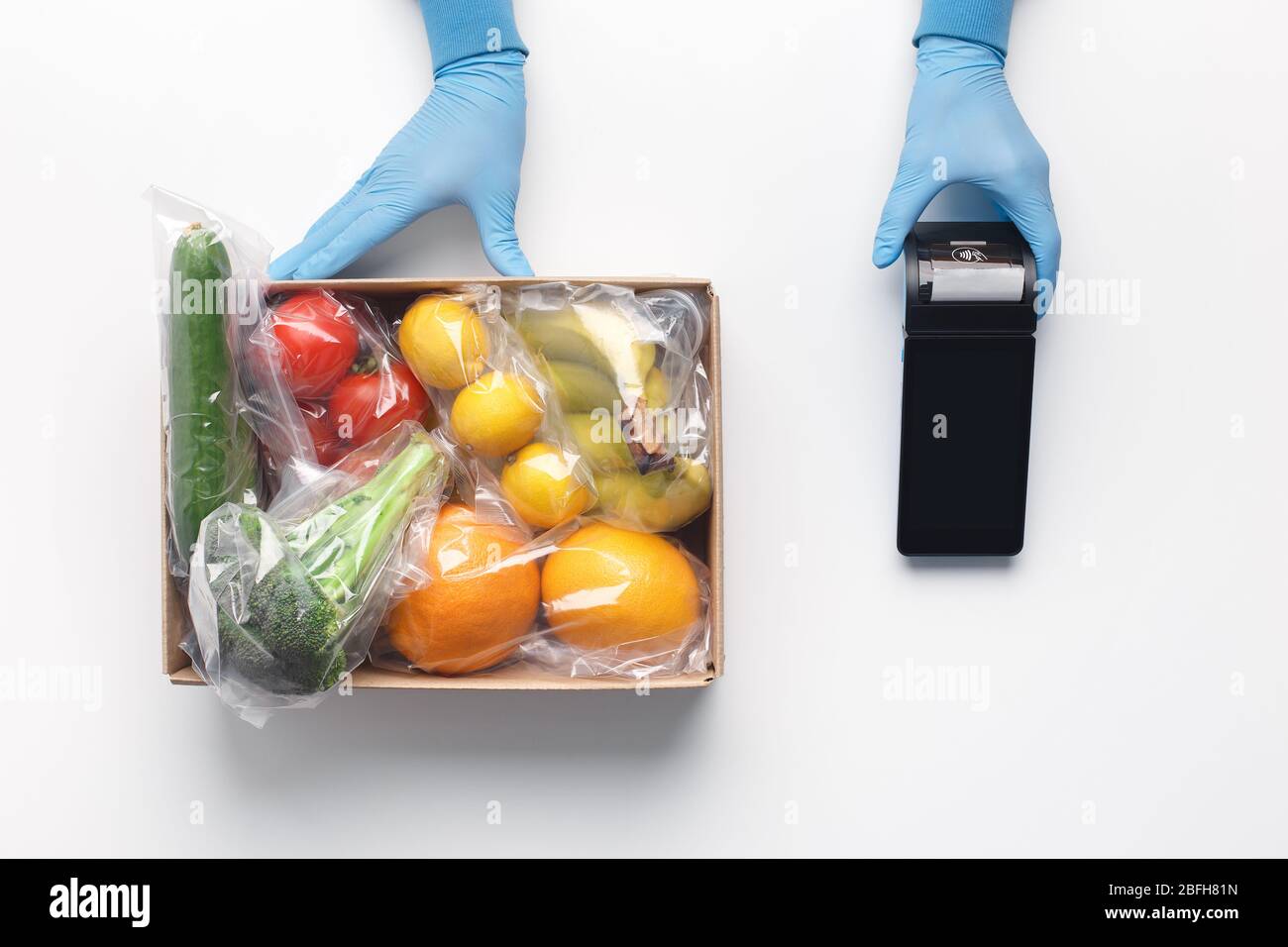 Grocery shopping in a wooden box during a quarantine Stock Photo - Alamy