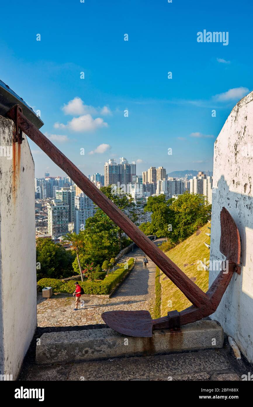 Old rusty anchor on the wall of the Guia Fortress, a 17th-century ...