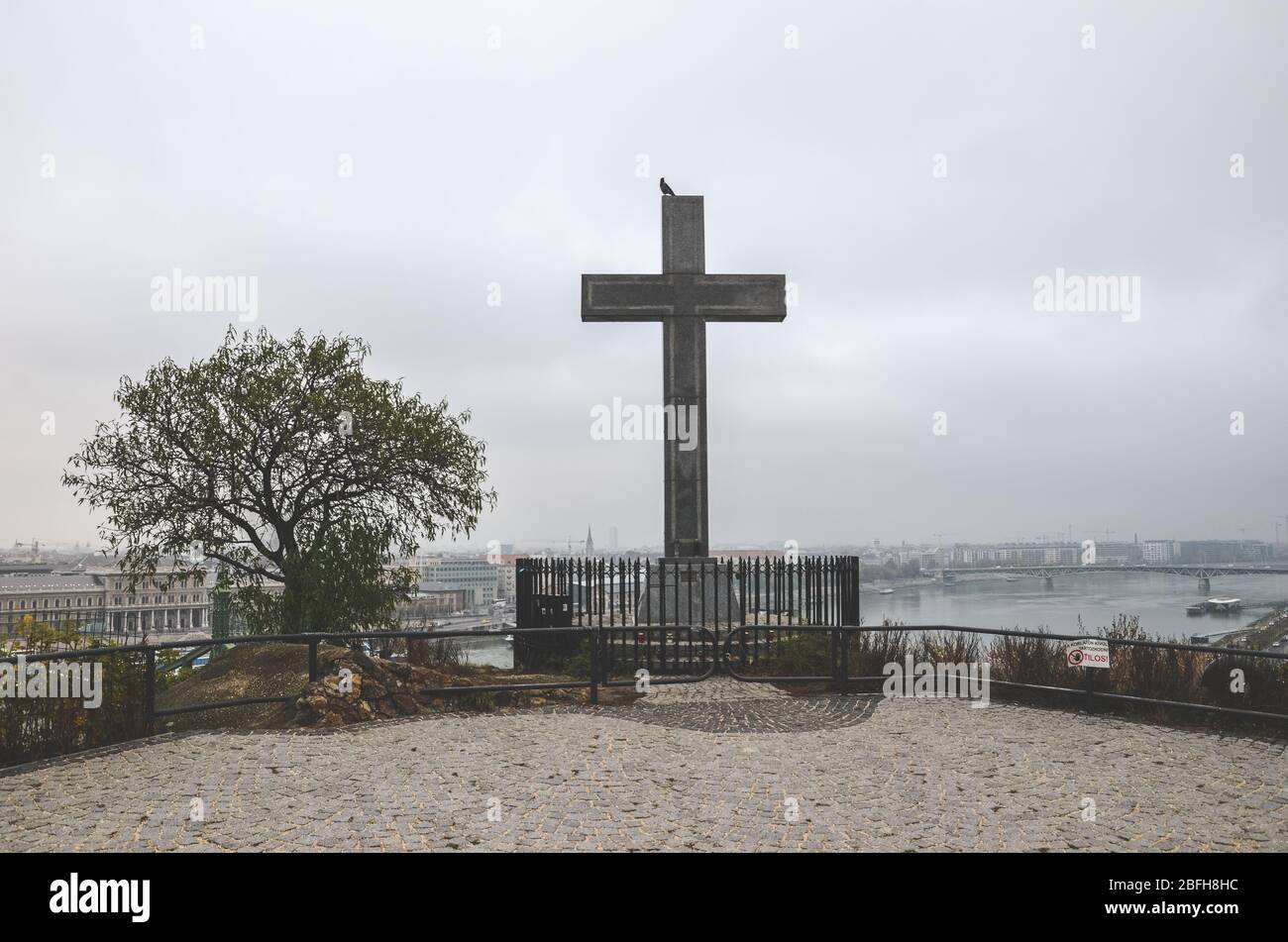 Budapest, Hungary - Nov 6, 2019: Cross monument on the Gellert Hill in ...