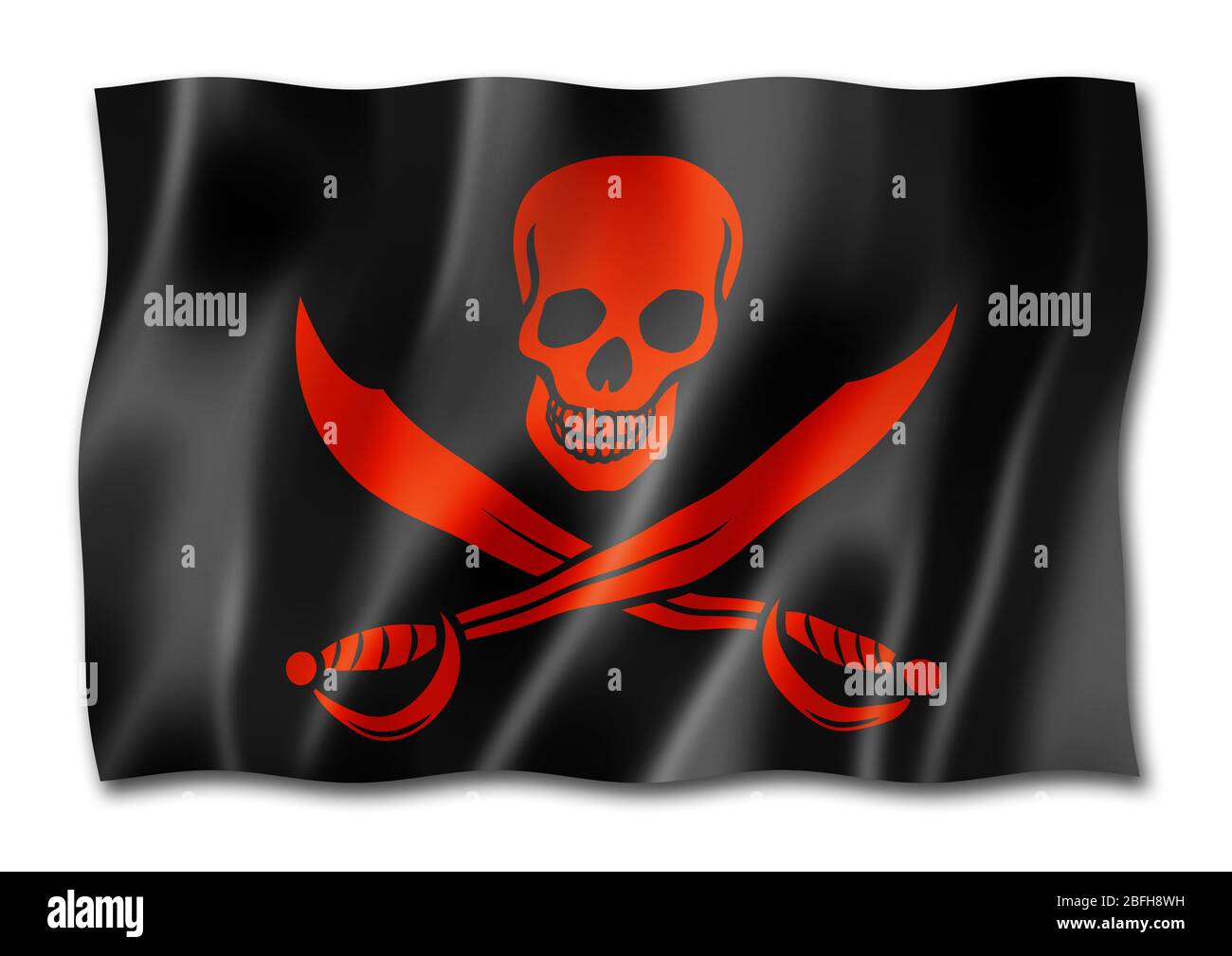 Pirate flag, Jolly Roger, three dimensional render, isolated on white ...