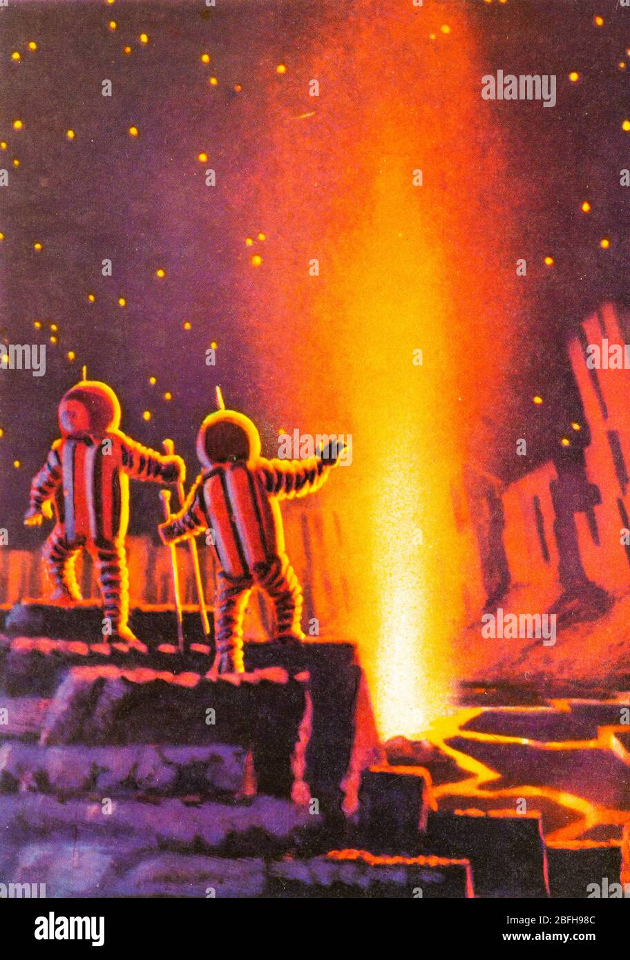 Space exploration, futuristic art by A.Sokolov, from Soviet postcard ...