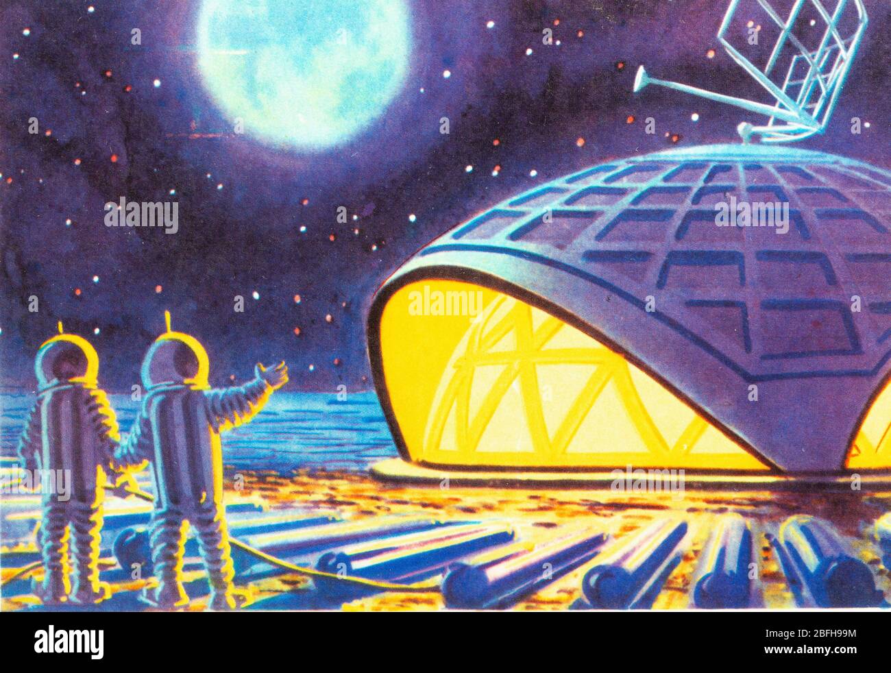 Space exploration, futuristic art by A.Sokolov, from Soviet postcard ...