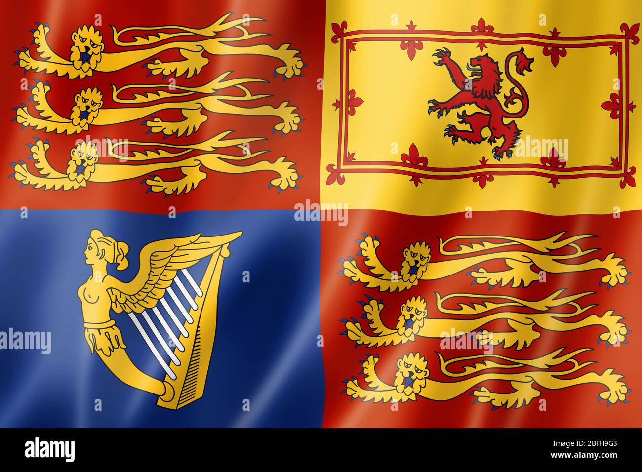 The Royal Standard flag of the United Kingdom. 3D illustration Stock ...