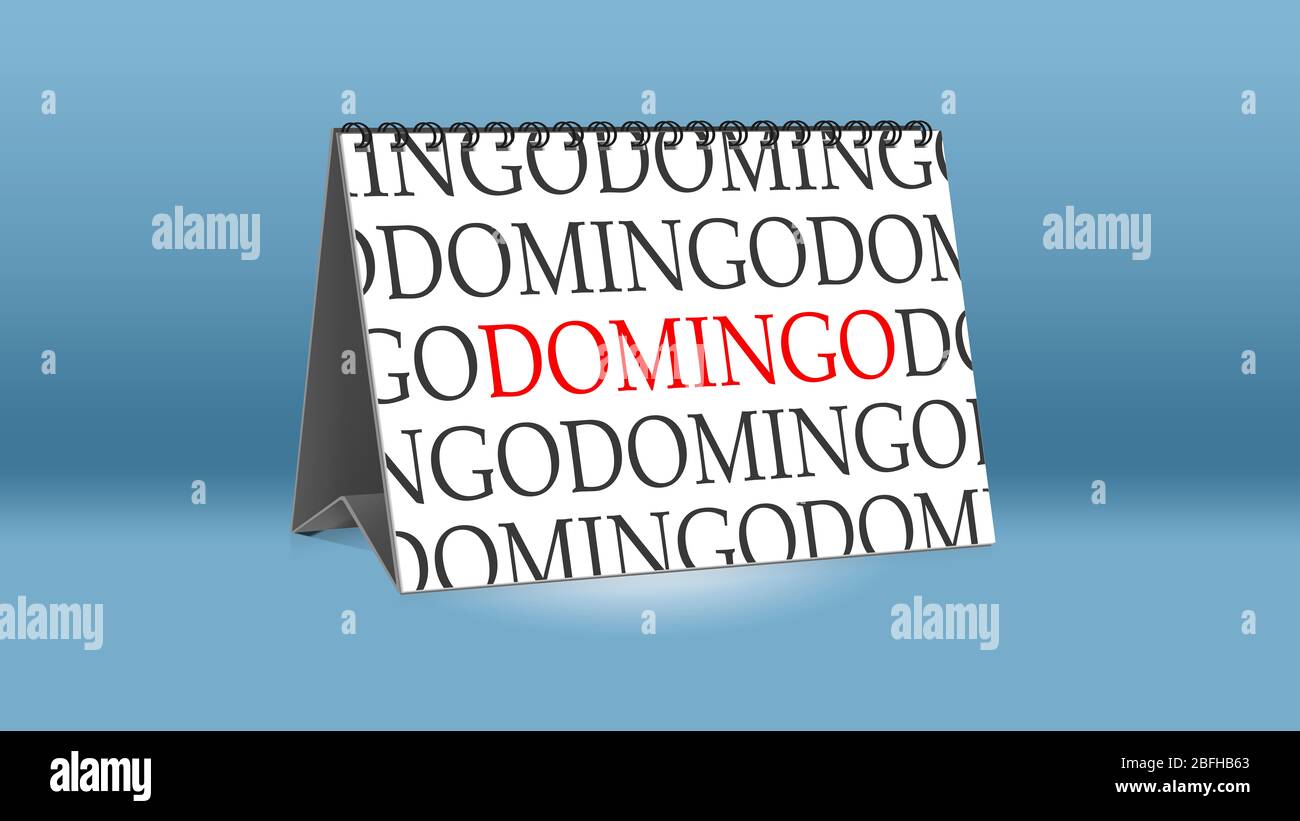 A calendar for the desk shows the Spain day of the week Domingo (Sunday ...