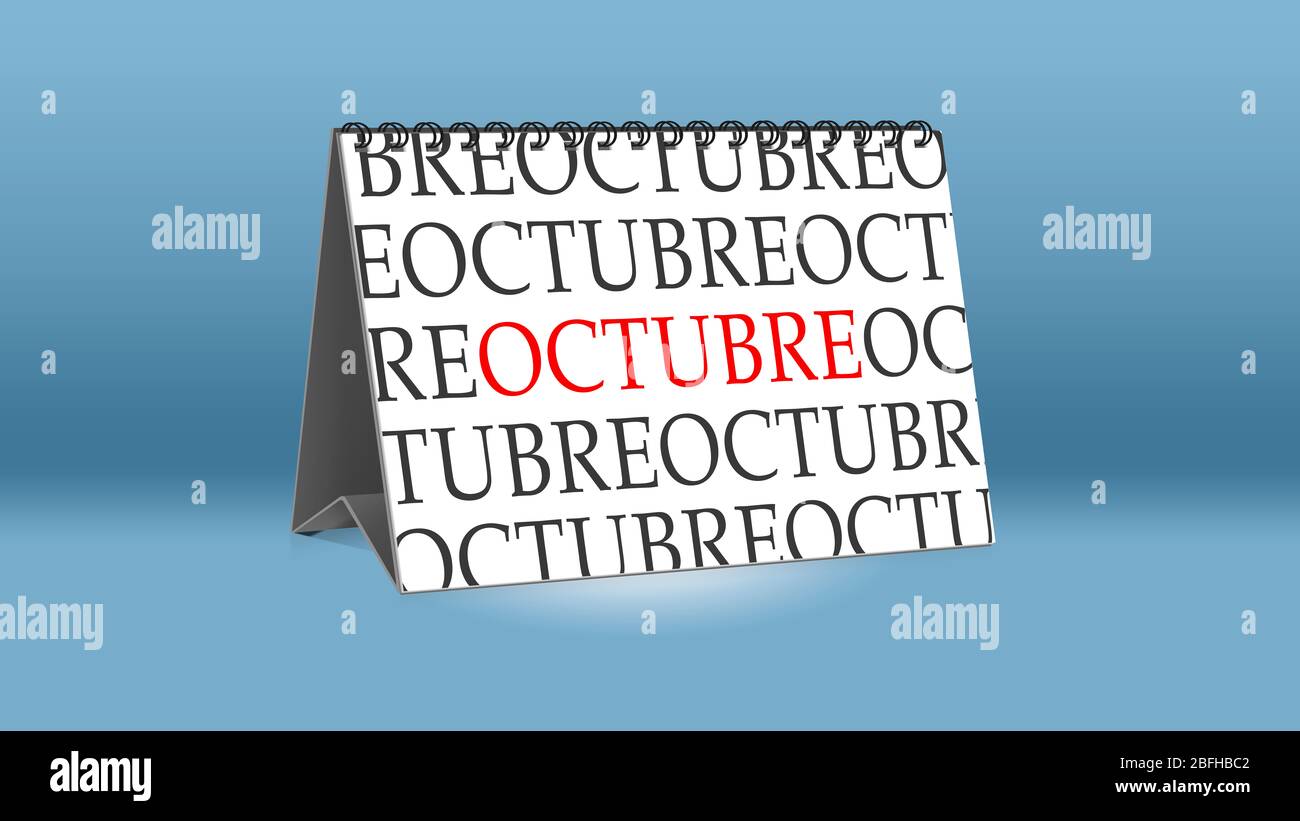 A calendar for the desk shows the Spain month of Octubre (October in ...