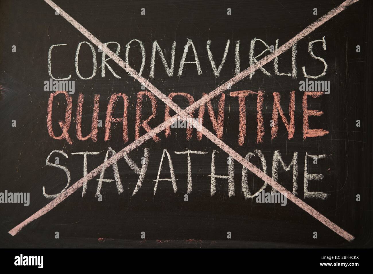 Inscription quarantine stay at home. Outbreak Warning. written white ...