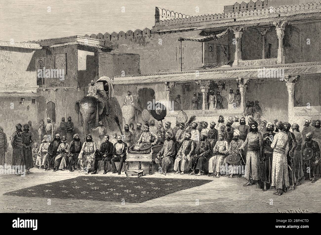 Great Durbar of the Maharaja Rajasthan, India. Old engraving ...