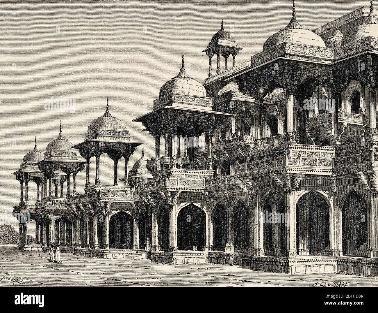 The mausoleum of emperor Akbar, Agra. India. Old engraving illustration ...