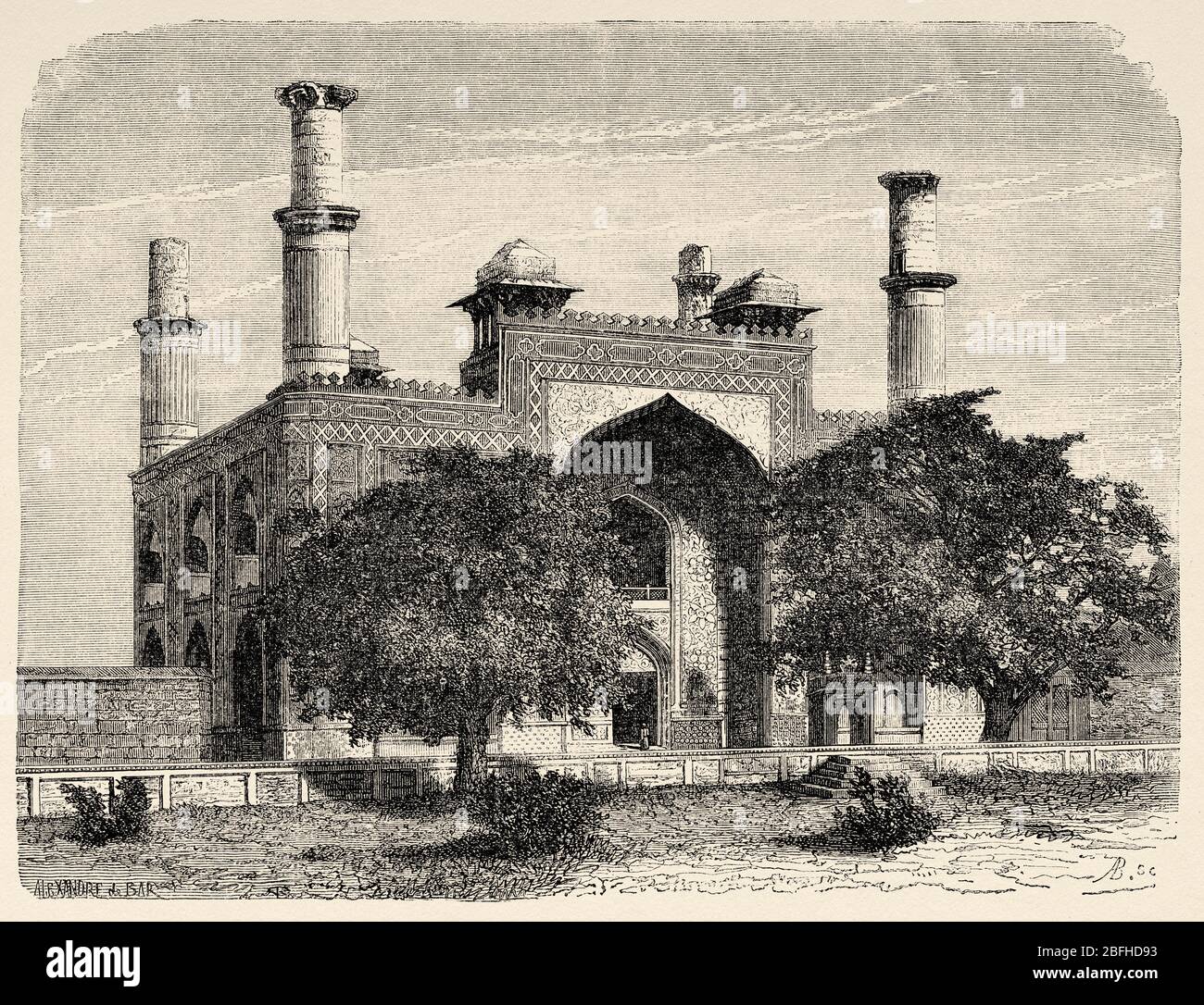 The mausoleum of emperor Akbar, Agra. India. Old engraving illustration ...