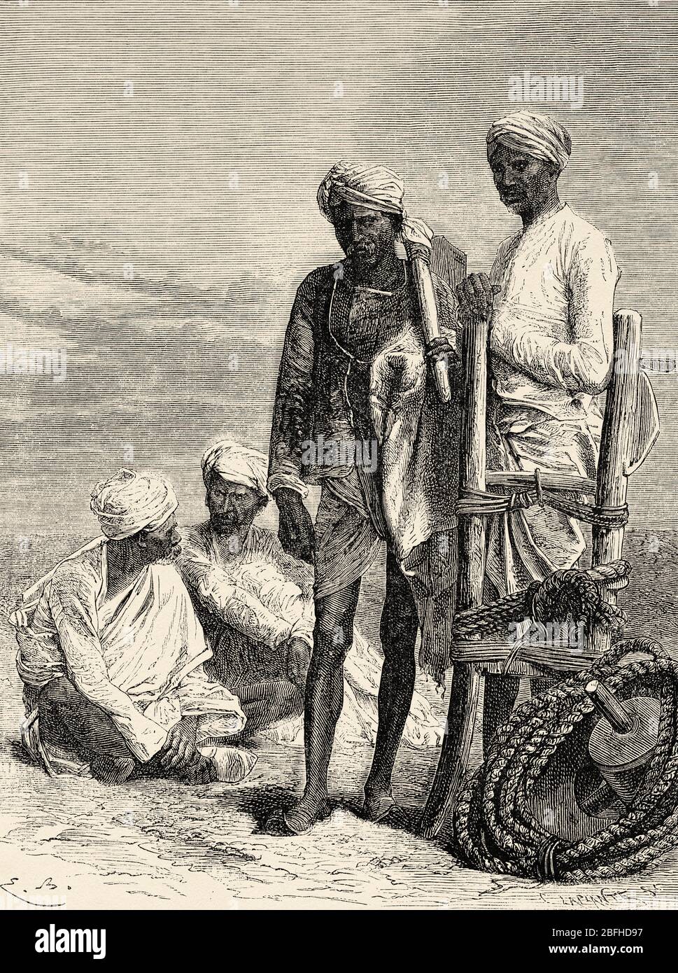 Portrait of Peasants from Doab, India. Old engraving illustration from ...