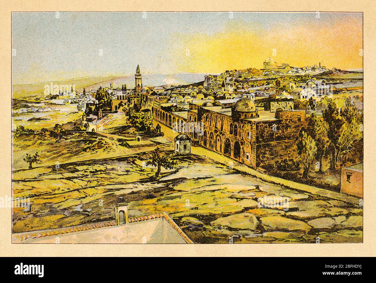 Jerusalem landscape from Mount Scopus. Israel, old color ...