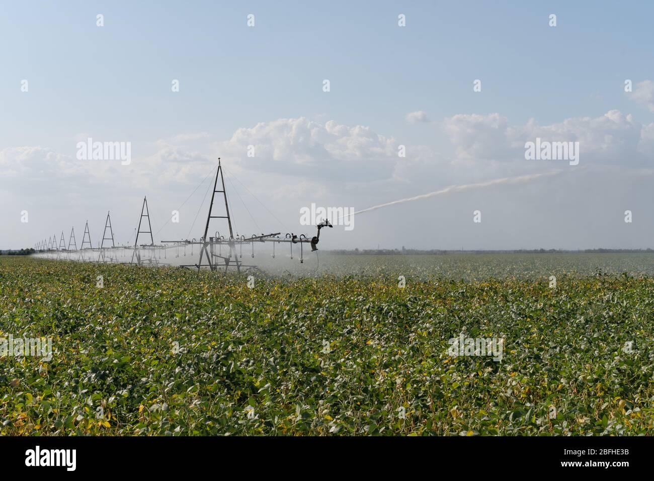 Irrigation System Watering Crops on Farm Field. Automatic water spray ...