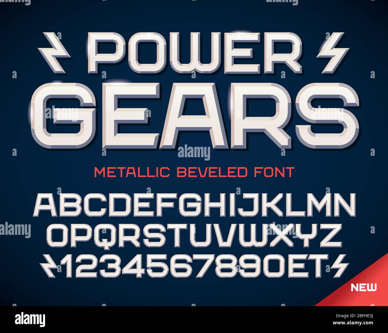 Futuristic geometric font, metallic beveled alphabet and numbers. Upper ...