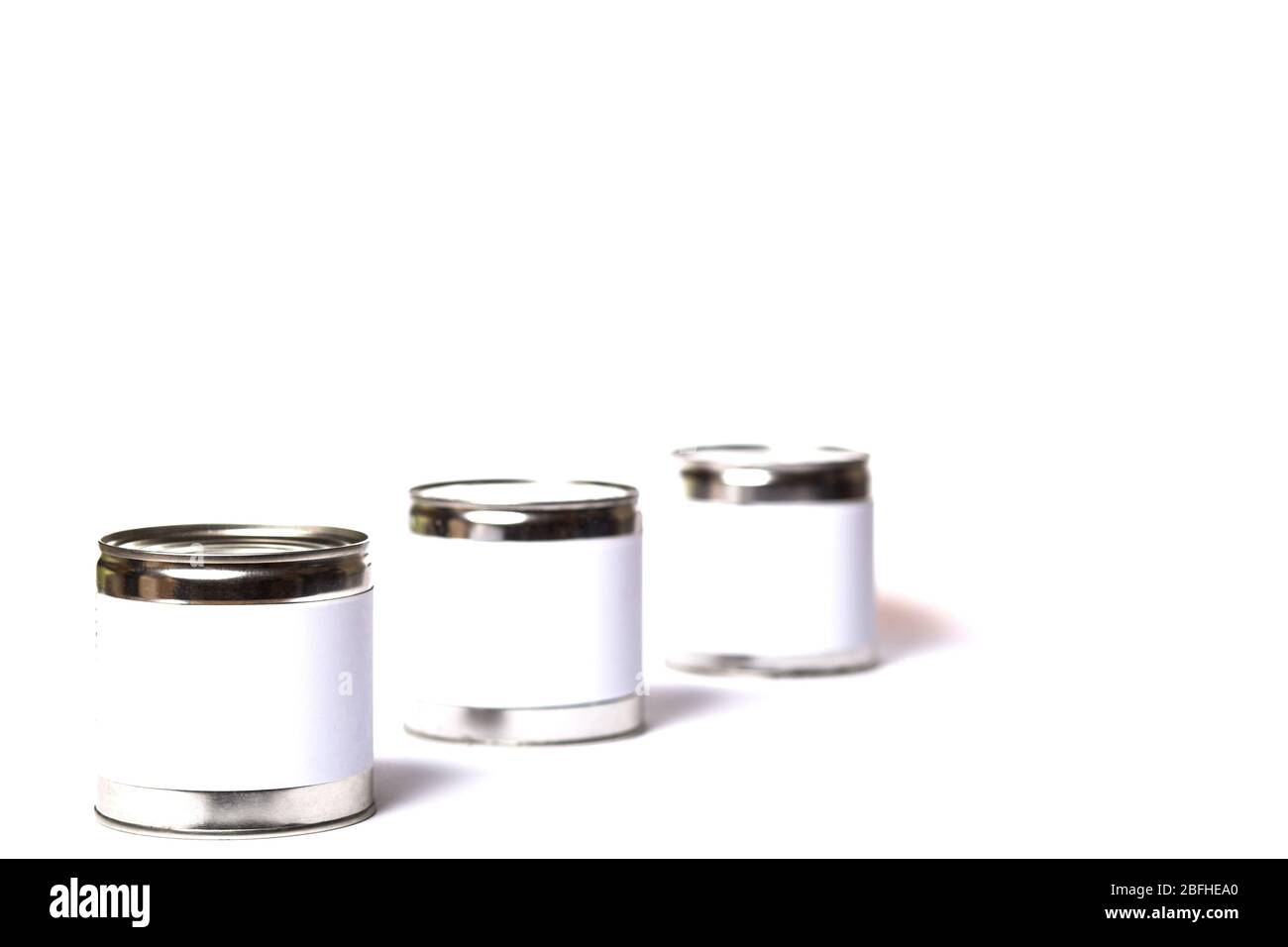 Three metal cans with preservation isolated on a white background Stock ...