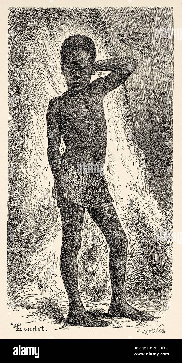 Native indigenous of Kanala, New Caledonia. Old engraving illustration ...