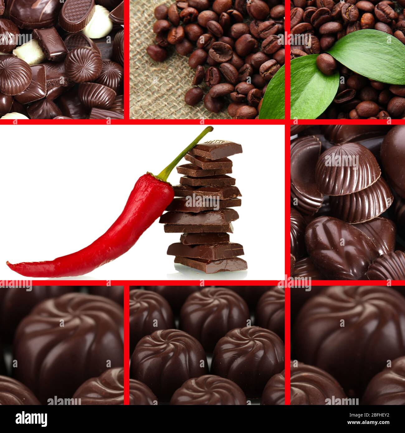 Collage delicious chocolate red hi-res stock photography and images - Alamy