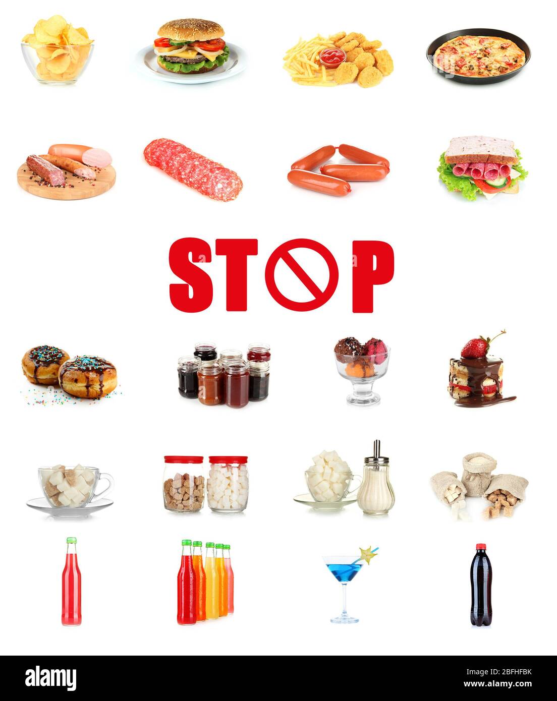 Collage of different unhealthy food Stock Photo - Alamy