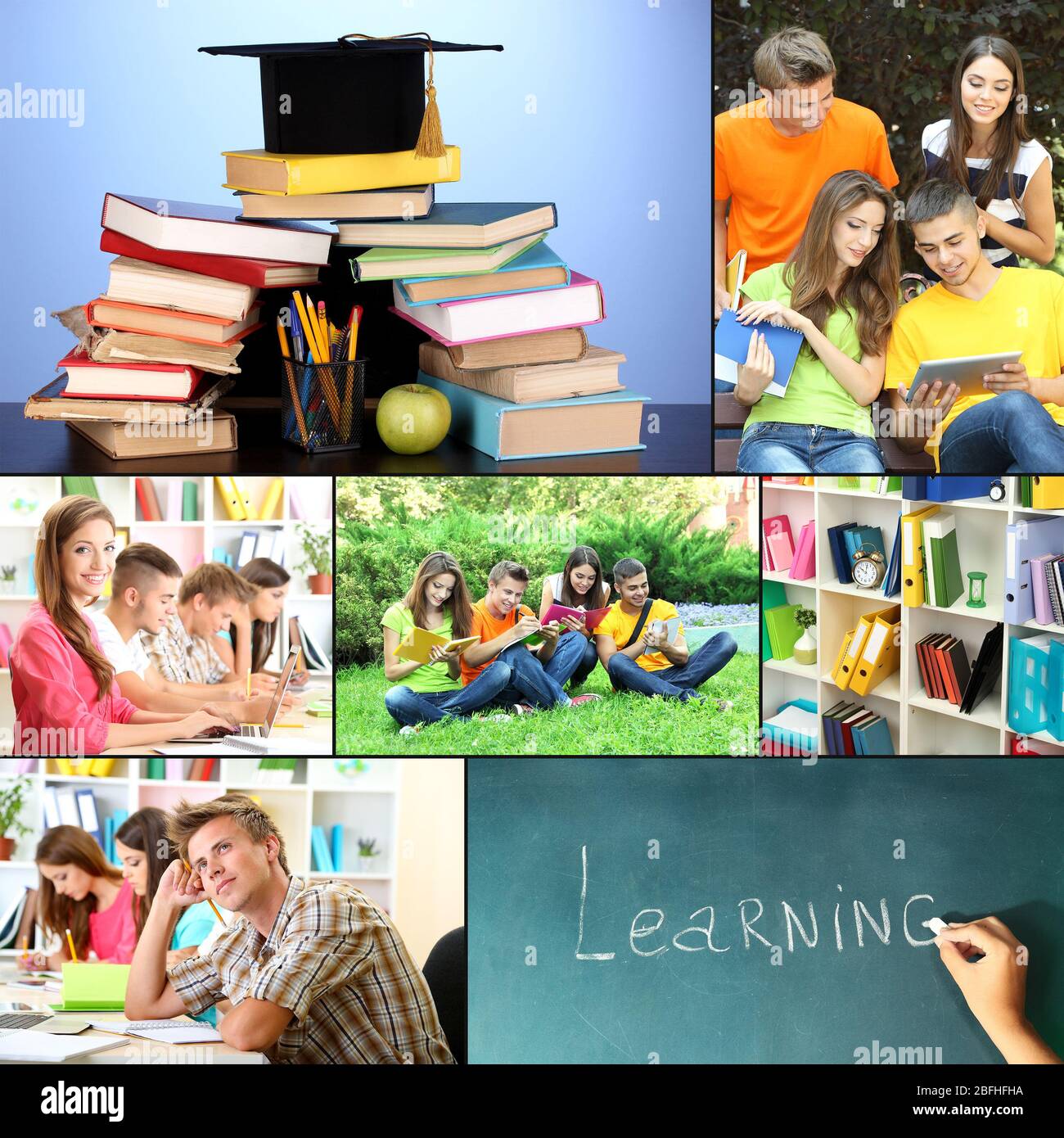 Collage of students peoples- education concep Stock Photo - Alamy