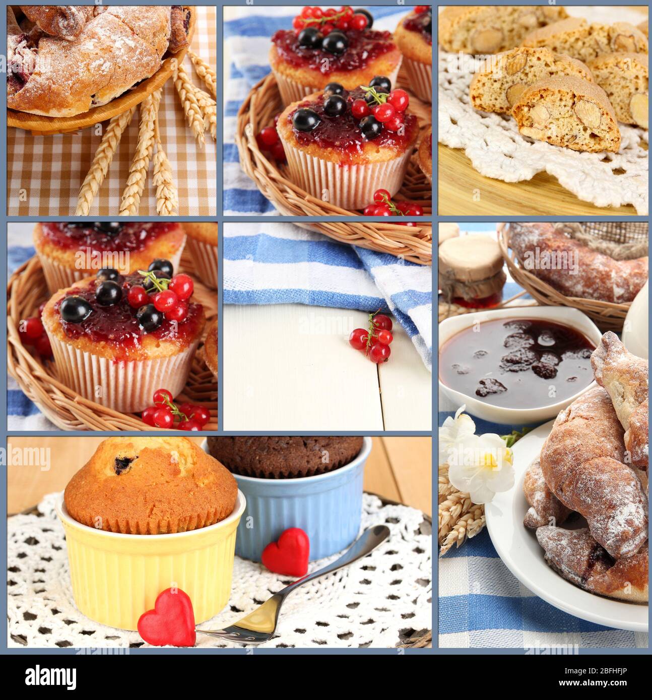 Collage of confectionery theme consisting of delicious pastries and ...