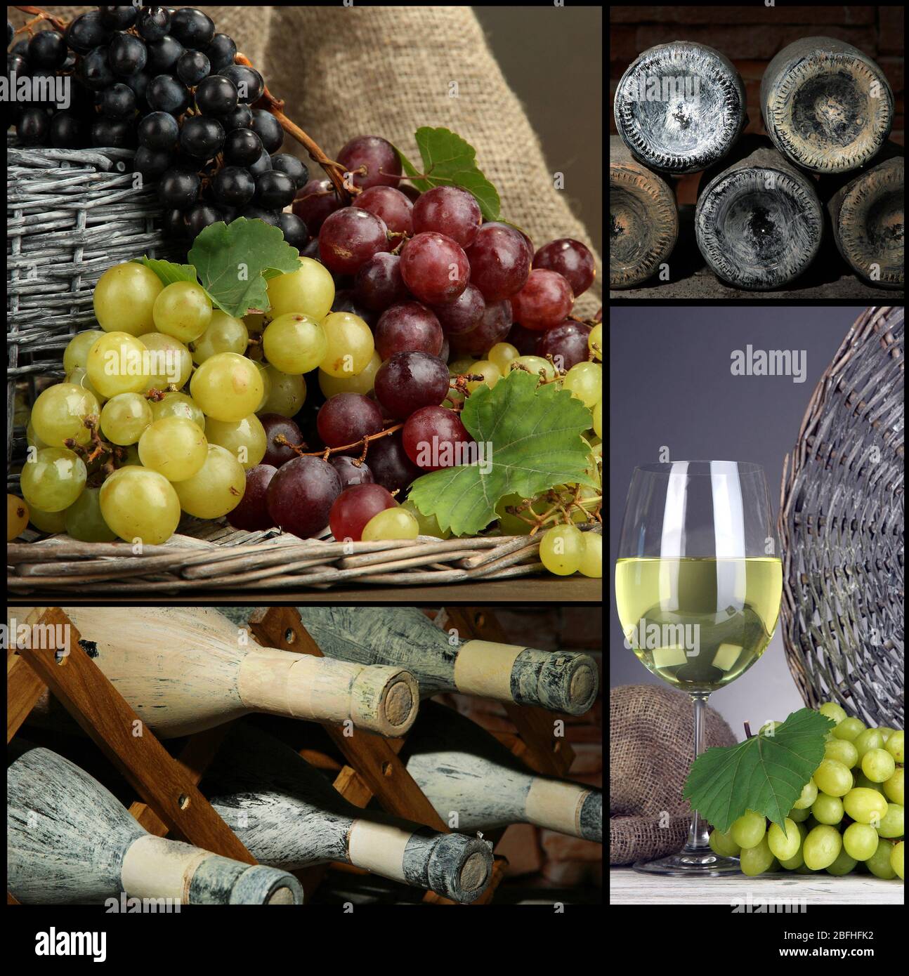 Collage of old wine bottles and grapes Stock Photo - Alamy