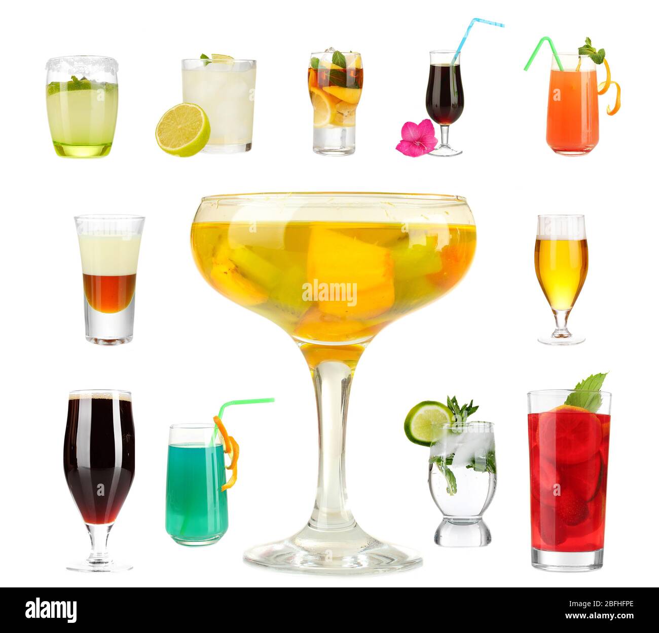 Lot of different cocktails and drinks isolated on white Stock Photo - Alamy