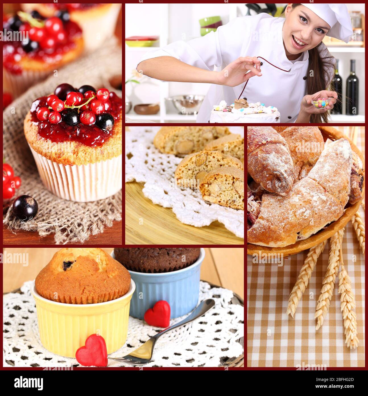 Collage of confectionery theme consisting of delicious pastries and ...
