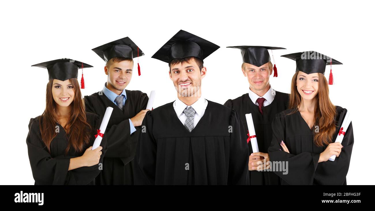 Young graduates isolated on white Stock Photo - Alamy