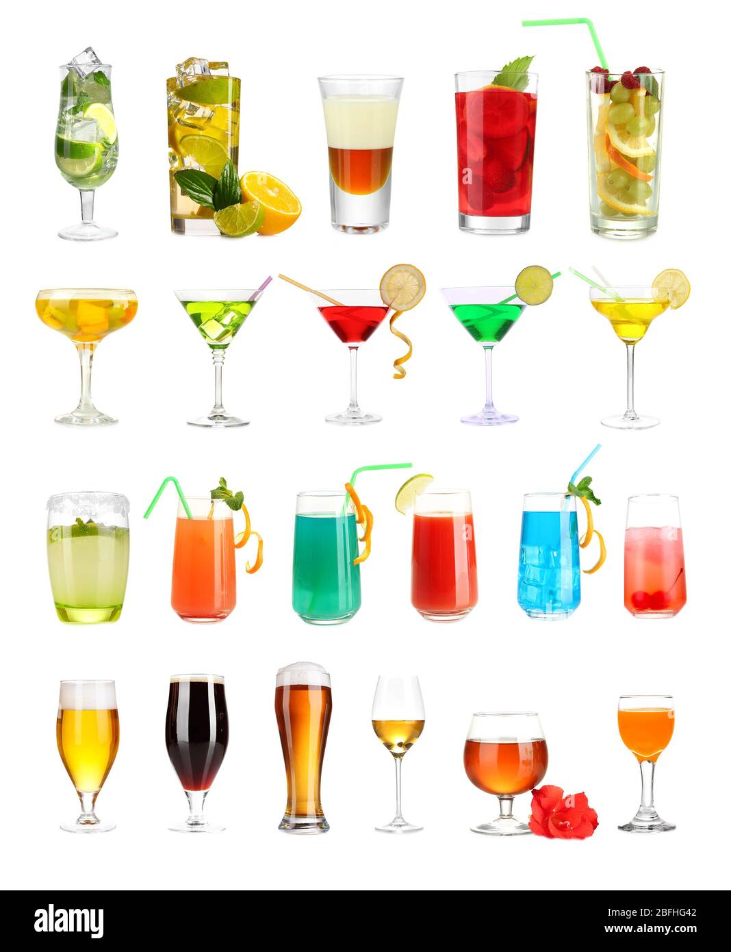 Lot of different cocktails and drinks isolated on white Stock Photo - Alamy