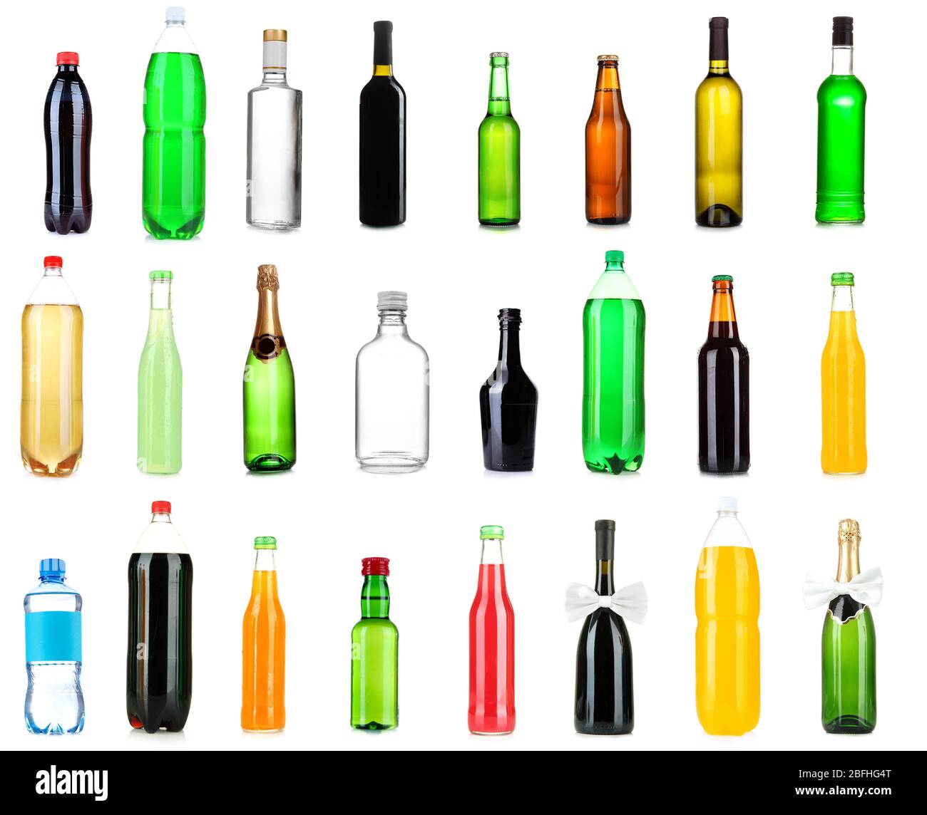 Collage of different bottles of liquids Stock Photo - Alamy
