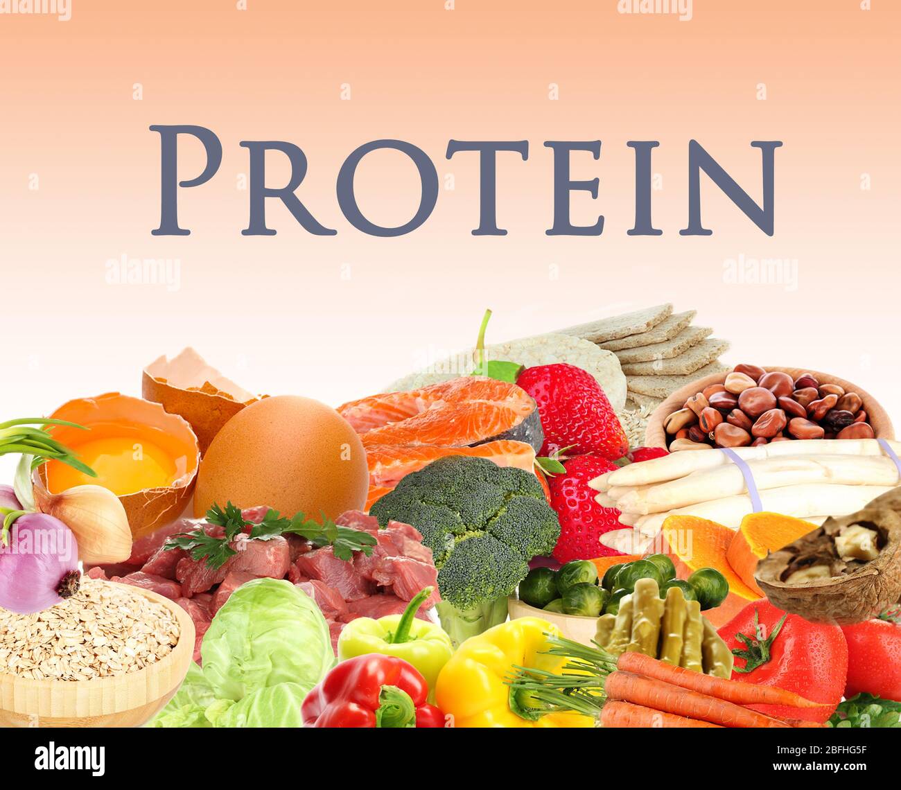 Collage of products containing protein Stock Photo - Alamy