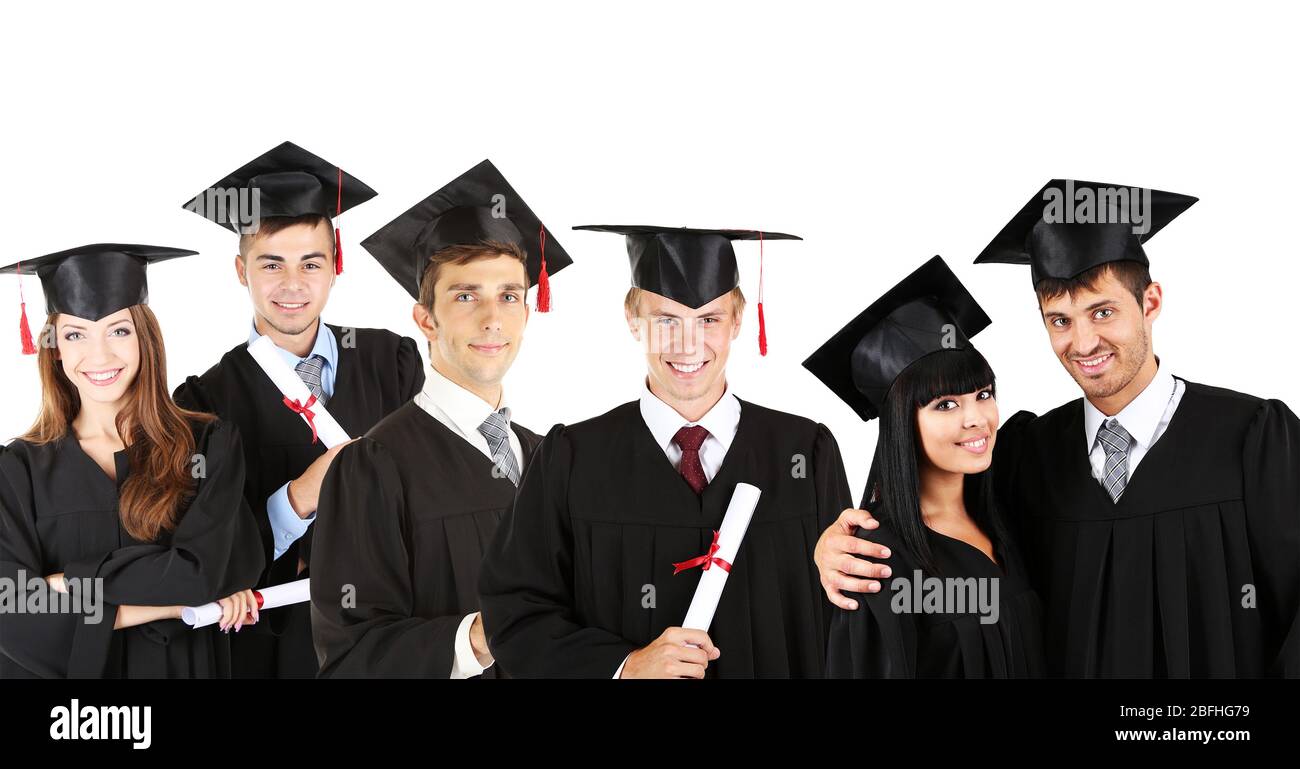 Young graduates isolated on white Stock Photo - Alamy
