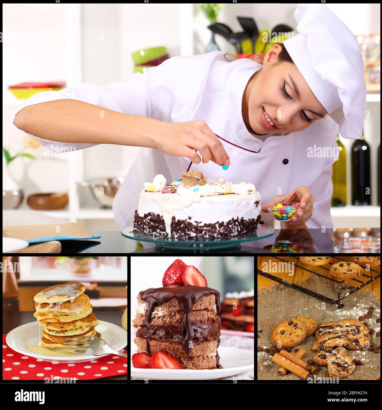 Collage of confectionery theme consisting of delicious pastries and ...