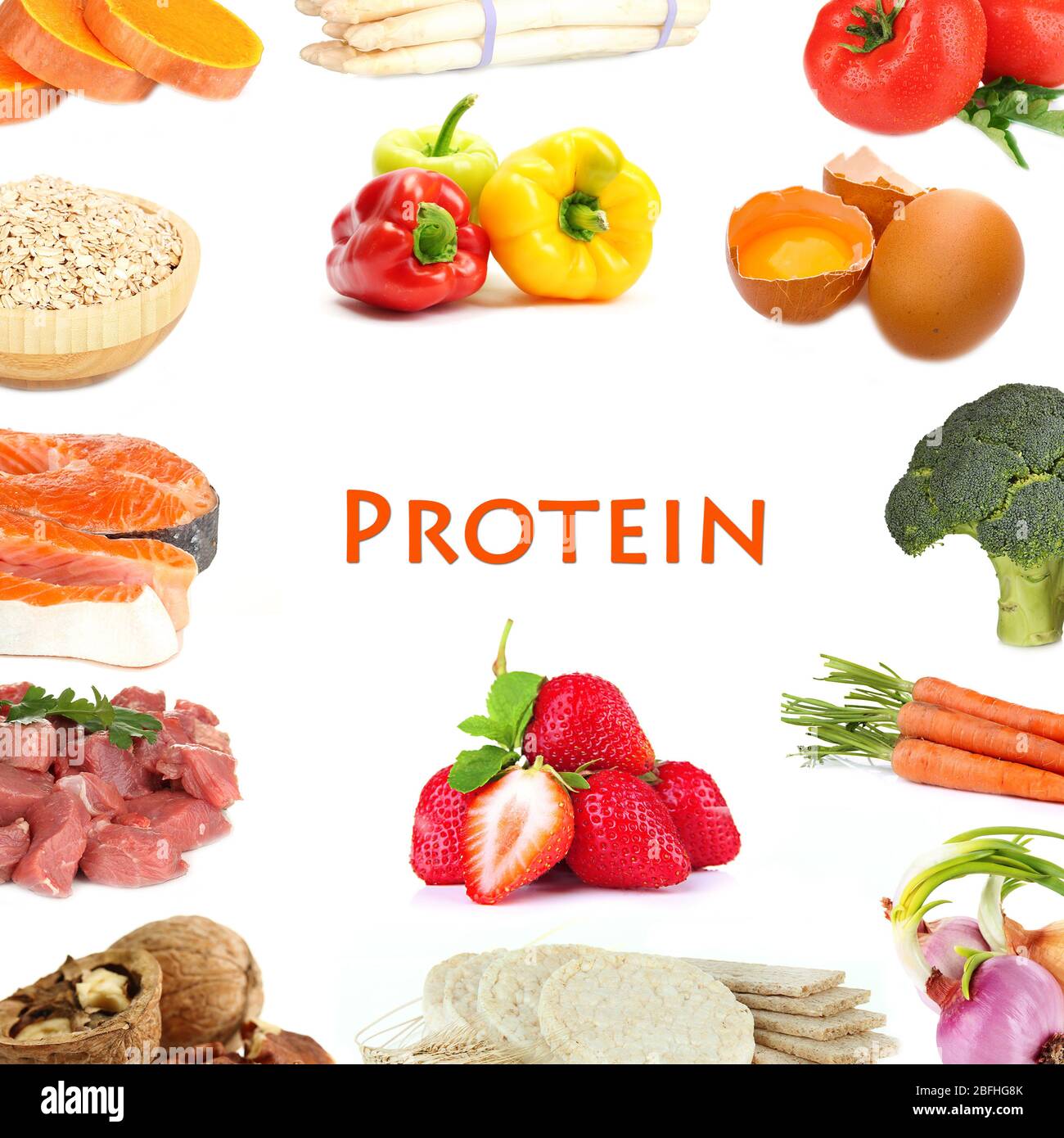 Collage of products containing protein Stock Photo - Alamy